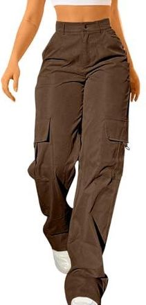 Generic Pantalon cargo pour femme avec poches - Pantalon baggy pour femme - Taille haute - Pantalon de travail - Couleur unie - Pantalon de loisirs &eacute;l&eacute;gant - 