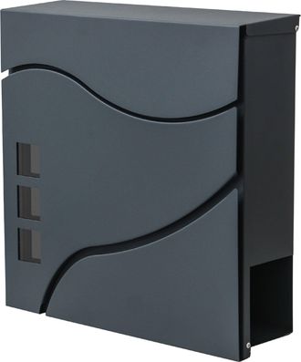 Mendler Briefkasten HWC-B31, Wandbriefkasten Postkasten Zeitungsfach pulverbeschichtet - anthrazit