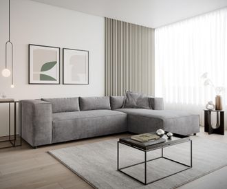 DELIFE Eckcouch Brom 260x175 cm Mikrofaser Grau Recamiere rechts, Ecksofas