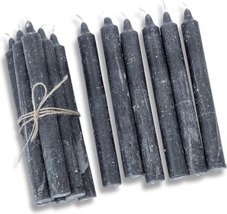 Loberon Kerze 12er Set Bauceau - Rustikales Finish, durchgefärbt & geruchsneutral, anthrazit, Von Hand veredelt - Paraffinwachs, anthrazit