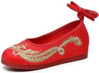Generic QXDZSW Grande taille Broderie Hanfu Femmes Ancient La Mariée Rouge Semelle Or Filigrane Broderie Tissu Chaussures, Rouge, 36.5 EU