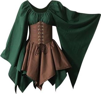 Generic Robe Renaissance Femme Courte- Robe M&eacute;Di&eacute;Val Femme Manches &eacute;Vas&eacute;Es-Robe Corset Vintage Victorienne Irr&eacute;Gulier Halloween Costume Cour Carnaval Cosplay 