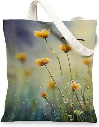 Generic Sac fourre-tout en toile botanique, respectueux de lenvironnement, sacs de courses réutilisables, sacs à bandoulière jaunes légers à motif floral, 33 