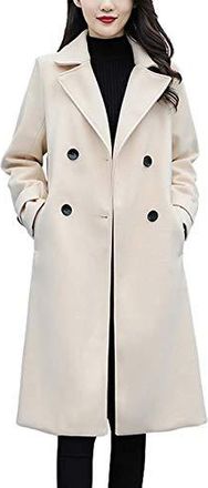 Lazutom Manteau long classique pour femme Automne Hiver Chaud Décontracté Travail - Beige - 40