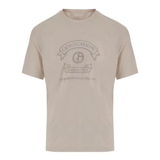 Giorgio Armani Homme, Tops, Beige, Taille: M T-shirt en viscose avec logo imprim&eacute;