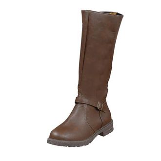 Generic Bottes hautes confortables et &eacute;l&eacute;gantes pour femme - Bout rond - Talon bas - Boucle antid&eacute;rapante - Fermeture &eacute;clair lat&eacute;rale - Style d&eacute;contract&eacute; - Po