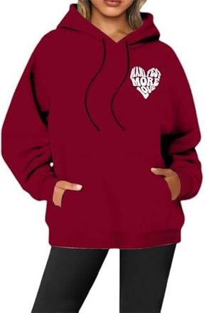 Generic Sweat-shirt pour femme XXL Streetwear &agrave; la mode Sweat &agrave; capuche Coupe &agrave; manches longues avec motif de coeur romantique Haut d&eacute;contract&eacute; pour femme pou