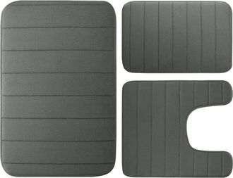 Generic Samt-Memory-Schaum-Badezimmerteppich, 3er-Set, wasserabsorbierend, rutschfest, extra weich(Dark Grey)