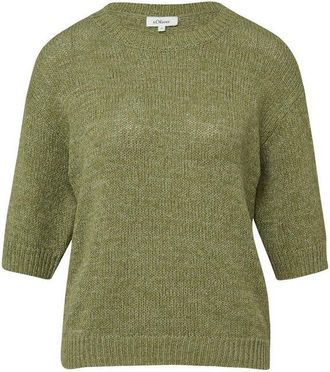 s.Oliver Kurzarmpullover Strickpullover Strickpullover aus B&auml;ndchengarn mit Dreiviertel&auml;rmeln