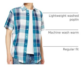 Amazon Essentials Herren Kurz&auml;rmeliges Hemd aus Popeline, Normale Passform, Gr&uuml;nblau Wei&szlig; Gro&szlig;es Karo, XS