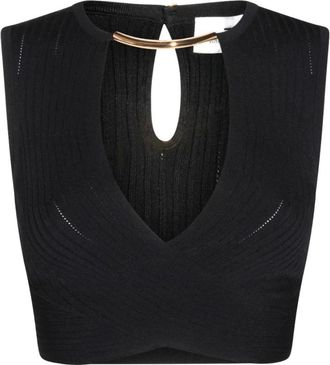Elisabetta Franchi Femme, Tops, Noir, Taille: 42 FR Haut c&ocirc;tel&eacute; &agrave; col en V