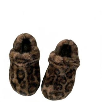 Generic YUJIEBB Chaussons en coton imprim&eacute; l&eacute;opard pour femme Automne Hiver Fce Doubl&eacute;es Chaussons &agrave; enfiler, imprim&eacute; l&eacute;opard, 35.5 EU