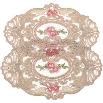 Artibetter 2 St&uuml;ck Retro Tischsets aus Milchseide mit Bestickter Spitze rutschfest und Hitzesch&uuml;tzend Oval f&uuml;r Hochzeits und Partydekoration