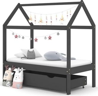 vidaXL Cadre de lit denfant avec un tiroir Gris foncé Pin 70x140 cm