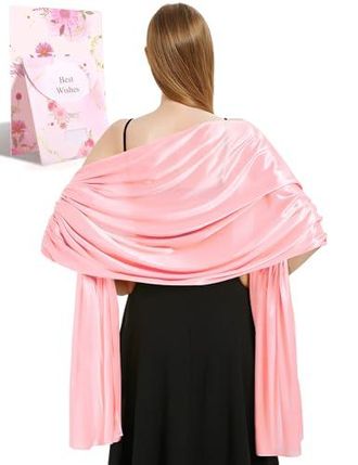 Heekpek Satin Foulard Chale Femme Mariage Echarpes pour Robe de Soirée Élégant Chic Etole Femme pour Soirée Cérémonies Fêtes Mariage, Rose Clair, Taille uniqu