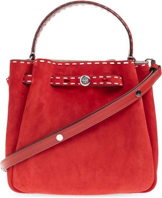 Tory Burch Femme, Sacs, Rouge, Taille: ONE Size Romy Suede Pick Stitch Bucket Bag