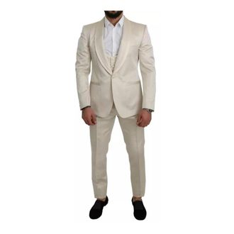Dolce & Gabbana Luxuri&ouml;ser Wollmischung 3-Teiliger Anzug - - Suits - Herren - Beige - XS
