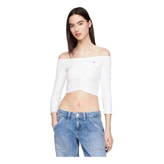Tommy Jeans Femme, Tops, Blanc, Taille: 44 FR T-shirt &agrave; manches longues