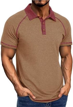 Generic Polos d&eacute;t&eacute; pour homme - Col montant - Polo &agrave; manches courtes - Tendance - D&eacute;contract&eacute; - Style vintage - Couleur unie - Boutons - V&ecirc;tements de printemp