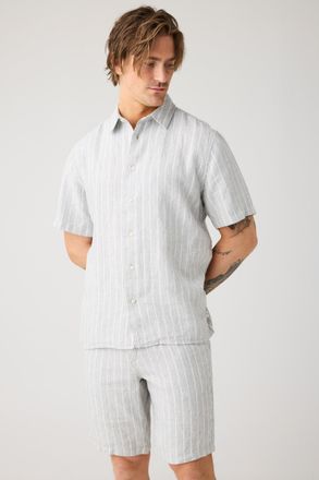 Knowledge Cotton Apparel Herren vegan Hemd Relaxed Leinen Streifen Grau