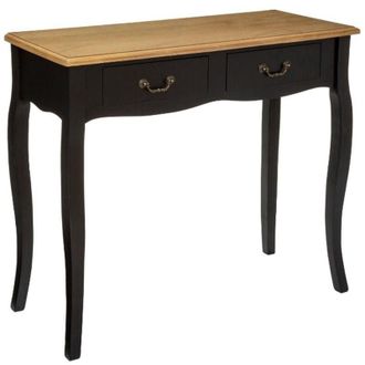 PEGANE Console en bois avec 2 tiroirs coloris noir / ch&ecirc;ne - Longueur 87 x Profondeur 34 x Hauteur 78 cm Pegane