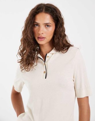 GANT Polo ajust&eacute; &agrave; liser&eacute; contrastant - Cr&egrave;me-Blanc