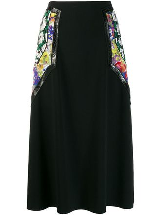 Stella McCartney jupe mi-longue &agrave; empi&egrave;cements &agrave; fleurs - Noir