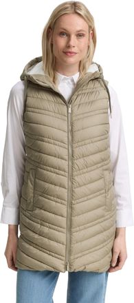 Tom Tailor Damen 1046590 Longstyle Steppweste mit Kapuze, 10678-Smoked Olive, XXL