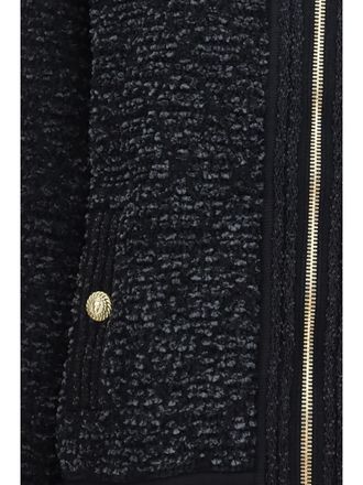 Balmain Womens Zip Jacket With Sequin Details Black Viscose