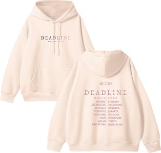 Generic Deadline Hoodie 2025 World Tour Grafikunterst&uuml;tzung High Street Unisex Rei&szlig;verschluss Baumwoll-Sweatshirts(B-Beige-Padded,S)