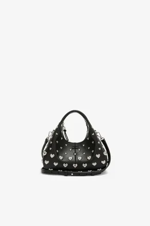 Ganni Sac Mini Hobo orn&eacute; de clous en forme caur Noir - Pour Femme