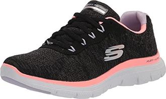 Skechers Femme Flex Appeal 4.0 Fresh Move Chaussures De Randonnée, Bordure en Maille Noire Corail Lavande, 37 EU