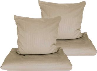 Generic Mikrofaser Seersucker Bettwäsche Uni 135x200 80x80 beige Set 4tlg