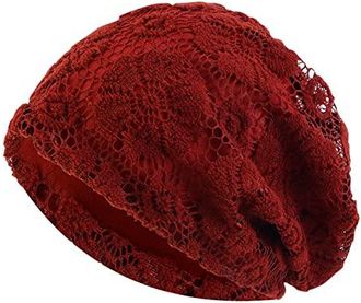 Generic Bonnet chimio en dentelle pour femme - Super doux - Turban souple - Bonnet pour perte de cheveux - Cancer, chimio 2024, Bordeaux, taille unique