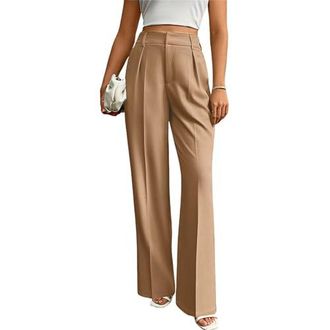 Generic Pantalon de travail taille haute pour femme, tenue décontractée, pantalon de bureau 2026 avec poches, camel, XXL