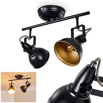 HOFSTEIN Deckenleuchte Tina, Deckenlampe aus Metall in Schwarz/Gold, 2-flammig, mit verstellbaren Strahlern, 2 x E14-Fassung, Spot im Retro/Vintage Design, ohn