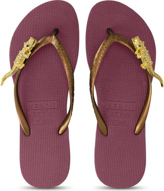 UZURII Slipper & Pantoletten - Zehentrenner Gold Crocodile Switch - Gr. 39_40 - in Rot - f&uuml;r Damen