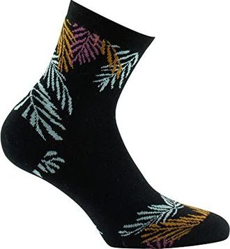 Kindy Socquettes en coton motifs feuillage MADE IN FRANCE - couleur - Noir - Pointure - 37-41