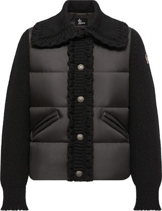 Moncler Moncler Cardigan Matelass&eacute; En Laine M&eacute;lang&eacute;e &Agrave; Motif Carr&eacute;, Femme, Noir, Taille: Xs