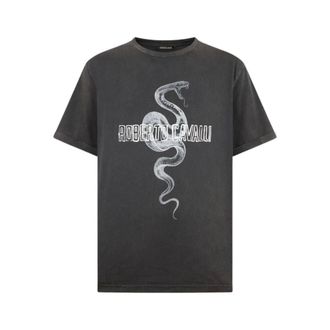 Roberto Cavalli Homme, Tops, Noir, Taille: XL T-Shirt Avec Imprim&eacute; Logo Serpent