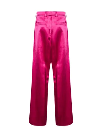 Dries Van Noten Womens Trousers Wide-Leg Satin Fuchsia Cotton