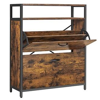 Vasagle Meuble &agrave; Chaussures, Porte-Chaussures Fin, Meuble de Rangement &agrave; 2 Abattants, pour 10-16 Paires, Anti-poussi&egrave;re, 30 x 80 x 95 cm, pour Entr&eacute;e, Marron 