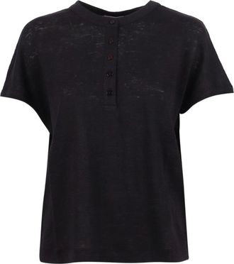 KANGRA Femme, Tops, Noir, Taille: 42 FR Serafino en Jersey de Lin avec Boutons