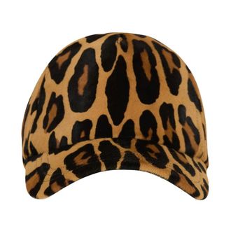 Balmain Femme, Accessoires, Brun, Taille: M/L Casquette en cuir fa&ccedil;on poulain avec motif l&eacute;opard