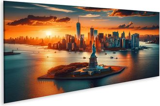 Islandburner Bild auf Leinwand Freiheitsstatue Sonnenuntergang New York Skyline Bilder Wandbilder Poster