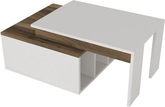 Vente-Unique Vente-unique - Table Basse Bicolore Blanc et Noyer avec &Eacute;tag&egrave;res, 90x37,4x60 cm, Pour Salon ou Salle Familiale