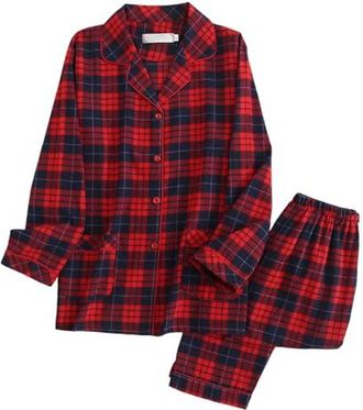 Generic Lingerie Nuisette Grande Taille Pour Femmes Grille Plaid Confort Doux Maison Quotidien Lit Coton Respirant Chemise &Agrave; Manches Longues Pantalon Poche Bo