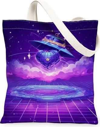 Generic Sac fourre-tout en toile motif galaxie motif espace, sacs &agrave; provisions r&eacute;utilisables, vintage cosmique, l&eacute;ger, lavable avec bandouli&egrave;re, violet, 13x15