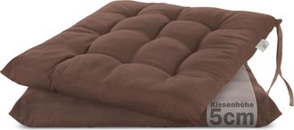 Brandsseller 2er SetStuhlkissen 40x40x5 cm Sitzkissen Polster Stuhlauflage mit Halteb&auml;ndern Dekokissen f&uuml;r Indoor Outdoor gesteppt - Braun