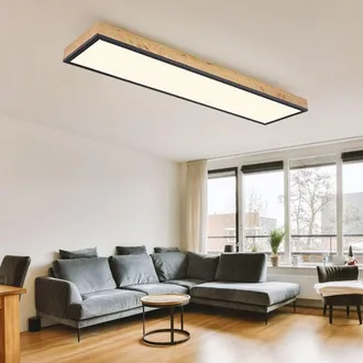 Globo Lighting Plafonnier design plafonnier salon lumière cuisine, aspect bois blanc opale graphite, 1x led 24 watts 1500 lumens blanc chaud, HxLxL